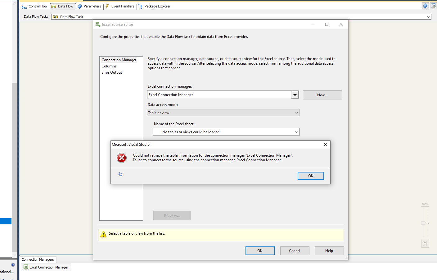 Ssis Excel Connection Manager Error Microsoft Community Hub